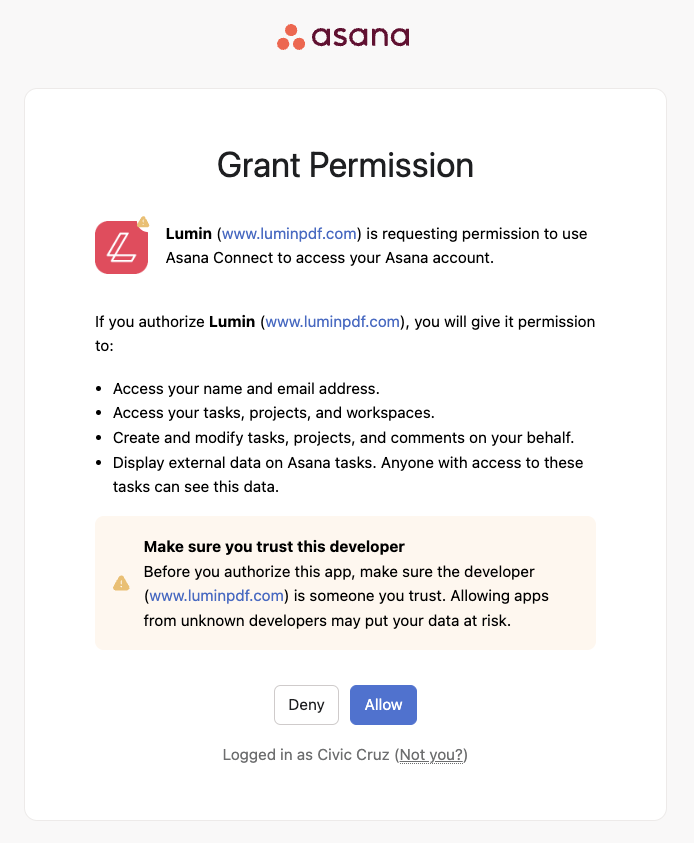 Integrating Lumin with Asana